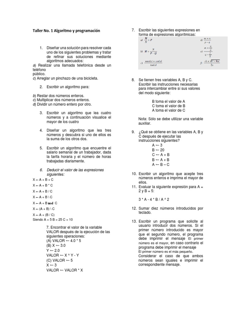 Taller 1 Algoritmo y Programacion (PSeint) | PDF