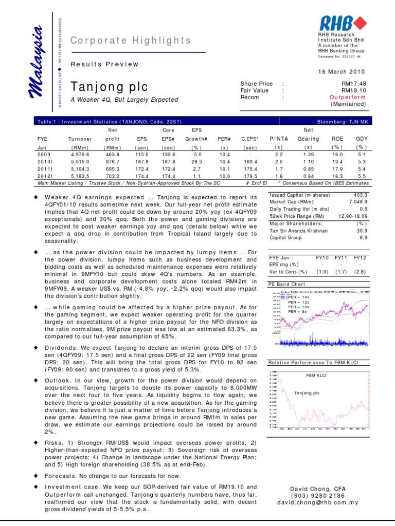 Tanjong PLC: A Weaker 4Q, But Largely Expected - 16/03/2010 | PDF ...