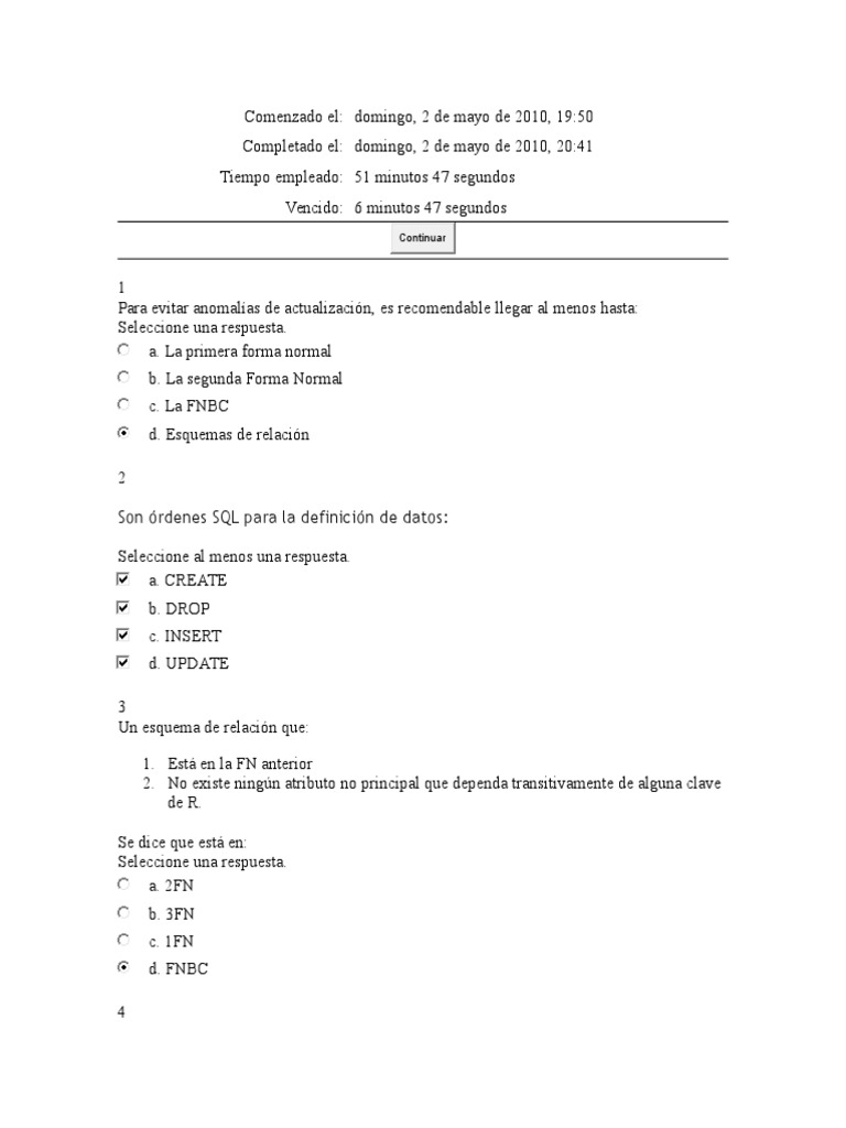 Quiz 3 Base de Datos | PDF | SQL | Recuperación de información