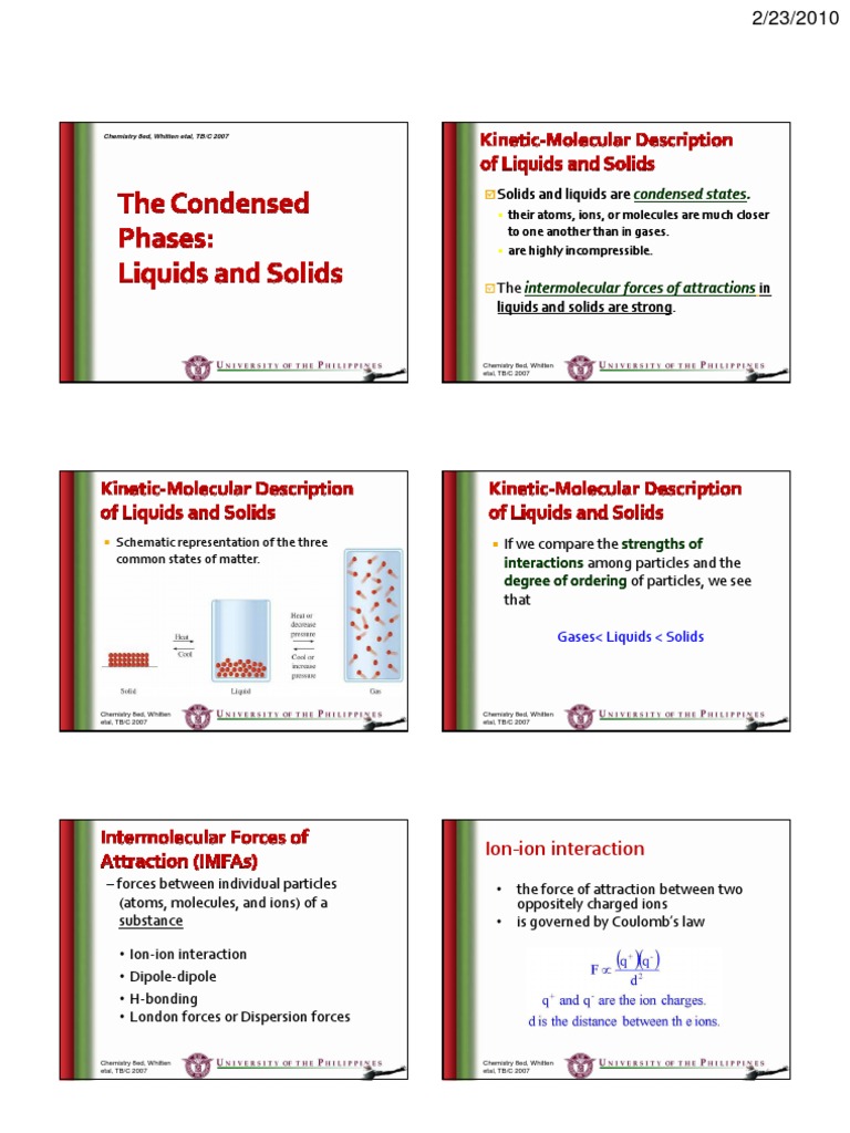 Condensed Phases - Liquids and Solids | PDF | Chemical Polarity | Intermolecular Force