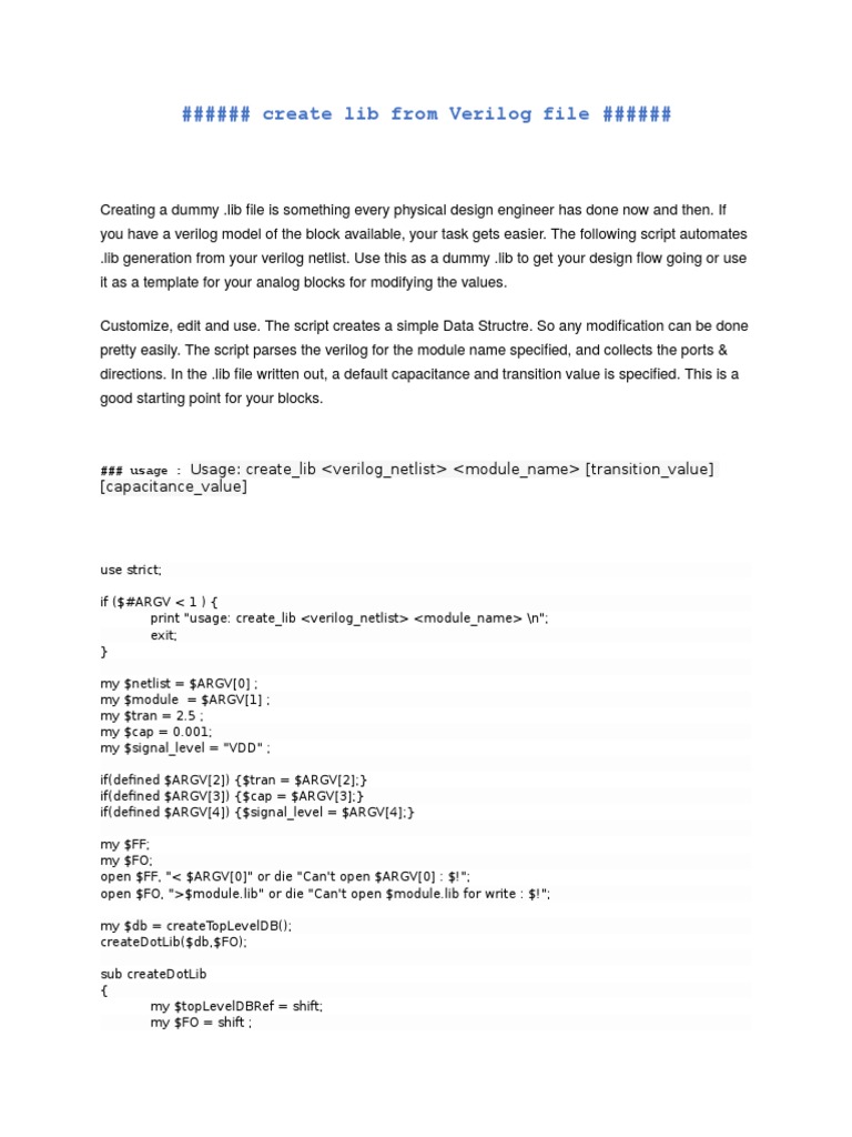 Create Lib From Verilog File | PDF | Scripting Language | Computer Engineering