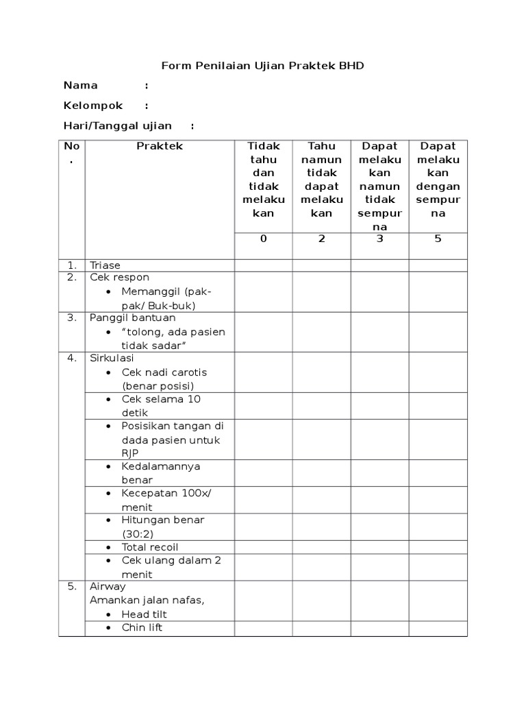 Form Penilaian Ujian Praktek BHD | PDF
