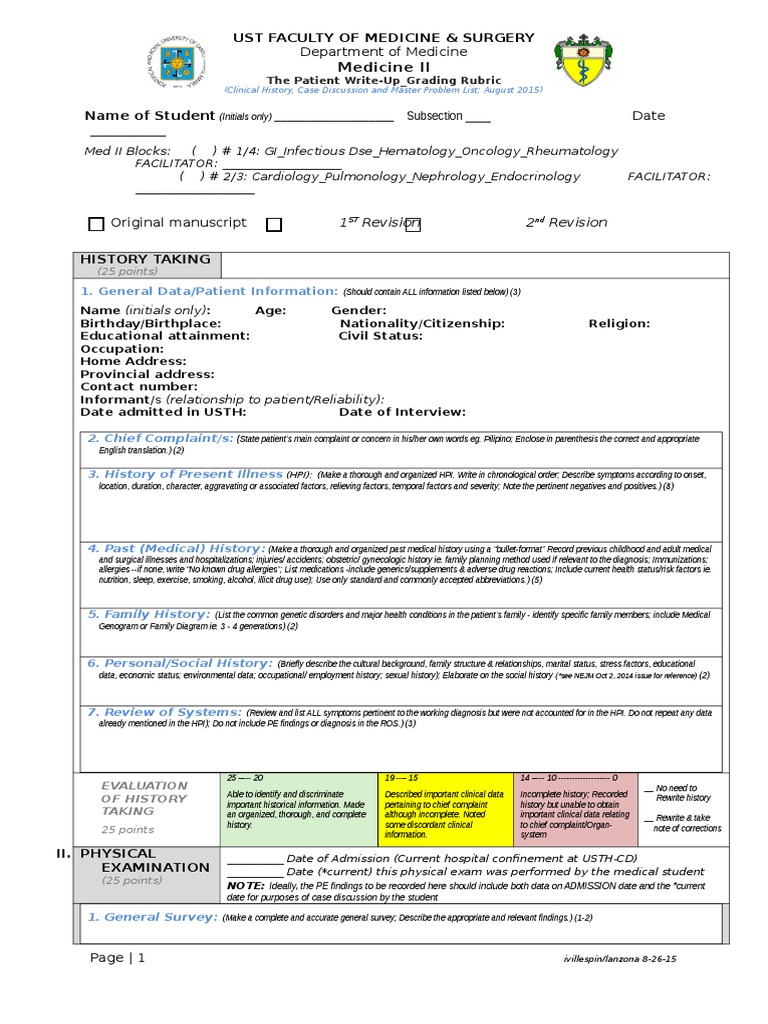 Patient Write-Up Grading Rubric | PDF | Medical Diagnosis | Medicine