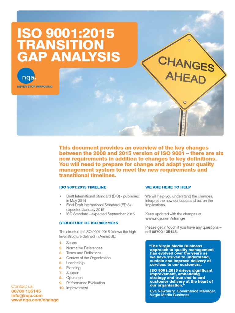 NQA ISO 9001 2015 Gap Analysis Document | Internal Audit | Iso 9000