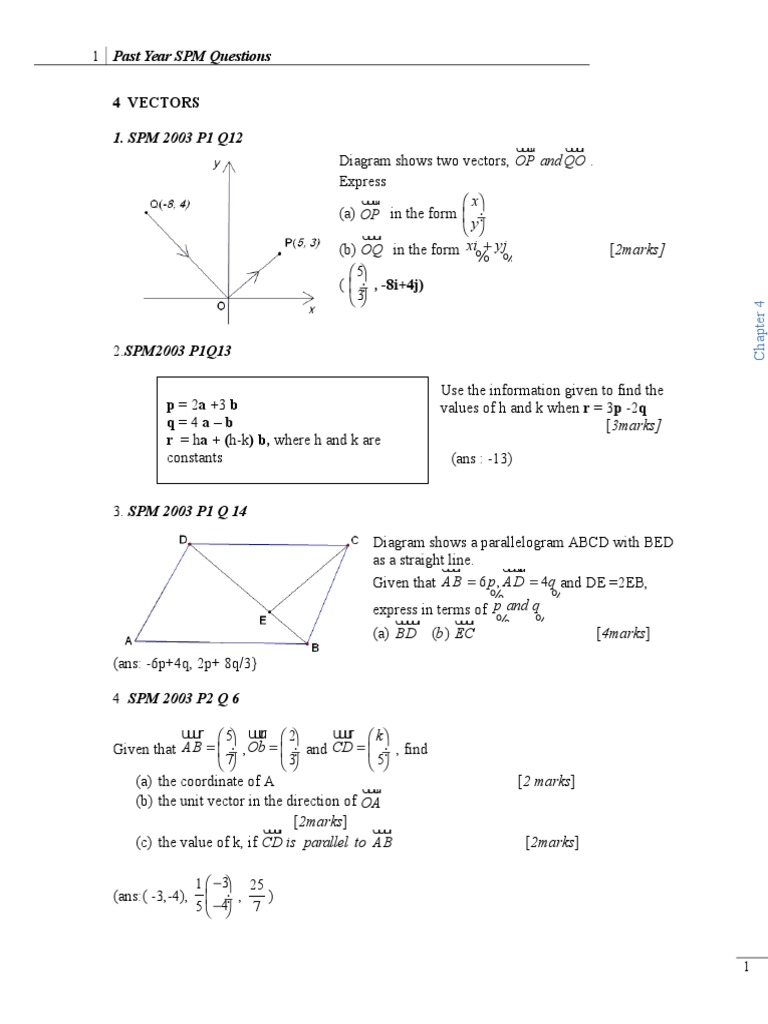 Add Maths Vectors Pat Years | PDF | Line (Geometry) | Classical Geometry