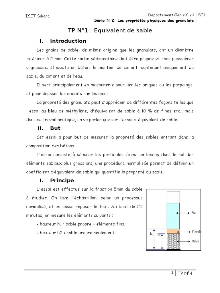 TP N4 Equivalent de sable.doc | Matériaux | Matériaux de construction