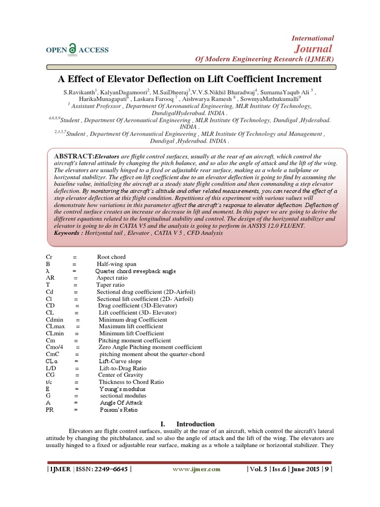 A Effect of Elevator Deflection On Lift Coefficient Increment | PDF ...