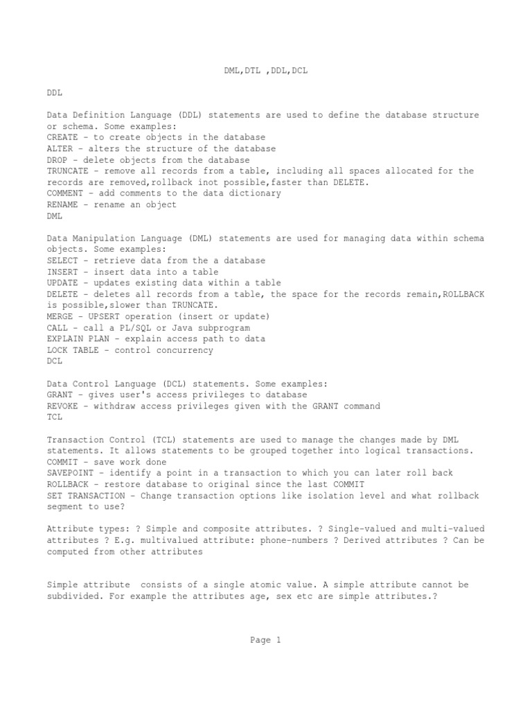 DML,DTL ,DDL,DCL | Data Model | Information Retrieval