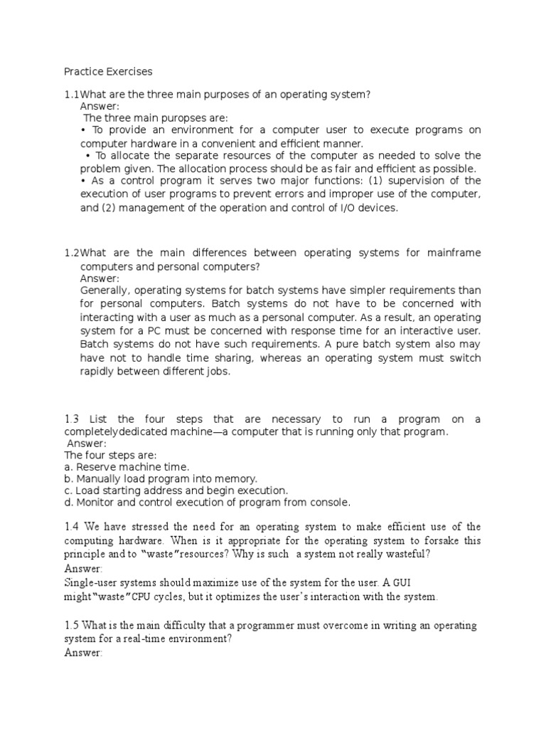 OS Concepts Chapter 1 Solutions To Practice Exercises Part 1 | PDF ...