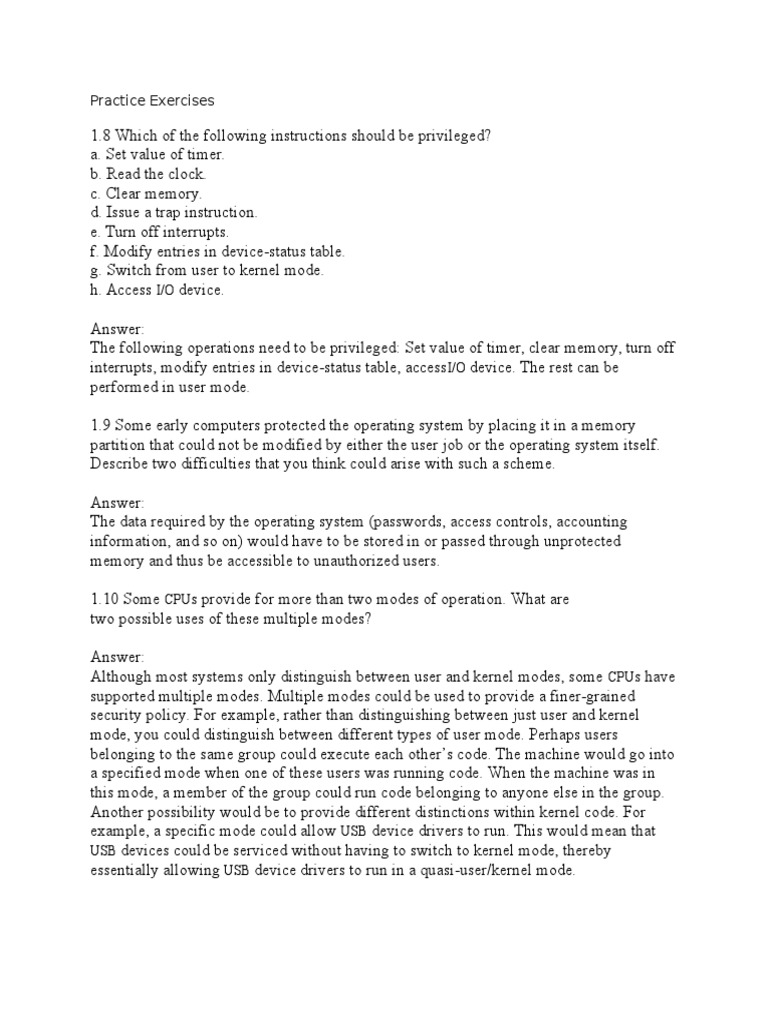 OS Concepts Chapter 1 Solutions To Practice Exercises Part 2 | Download ...