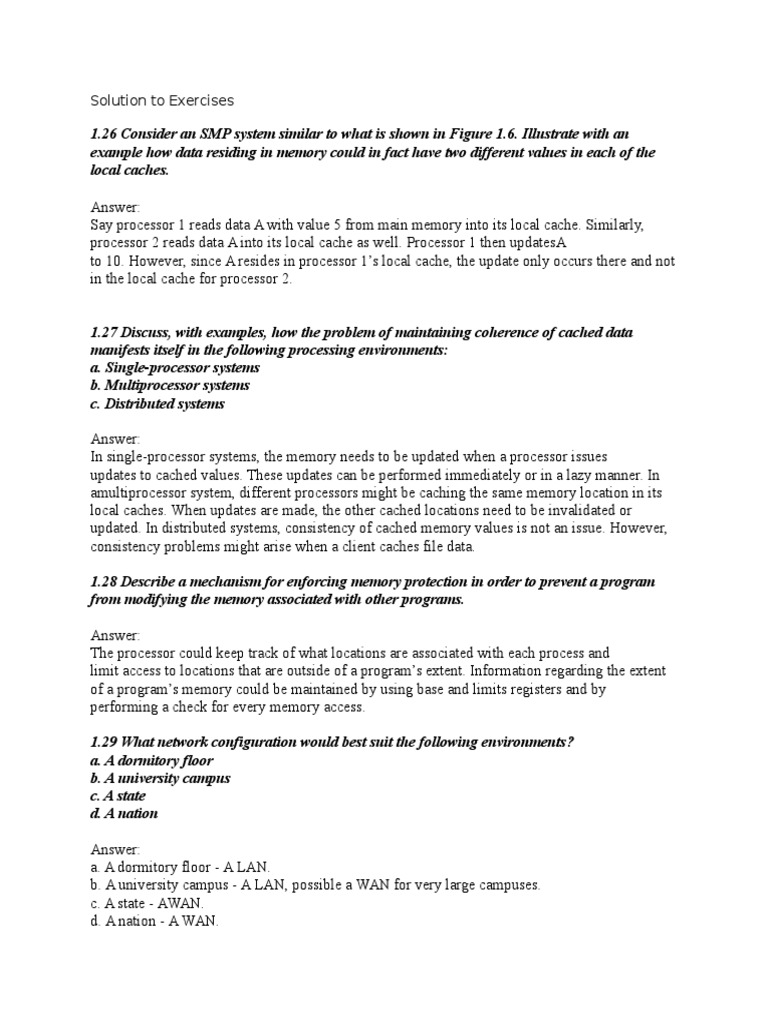 OS Concepts Chapter 1 Exercises Part 3 | PDF | Operating System ...