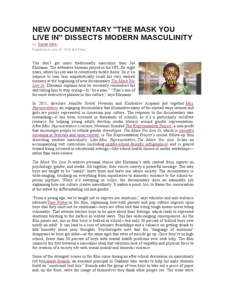 The Mask You Live in | PDF | Masculinity | Gender Role