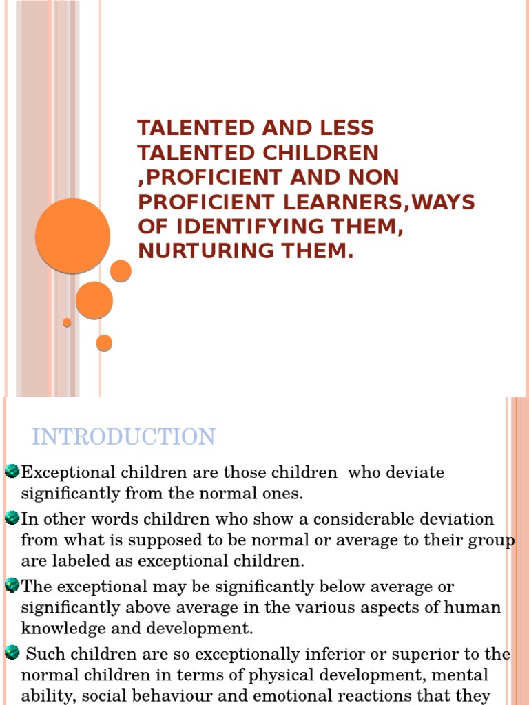 Talented and Less Talented Children, Proficient and | PDF ...
