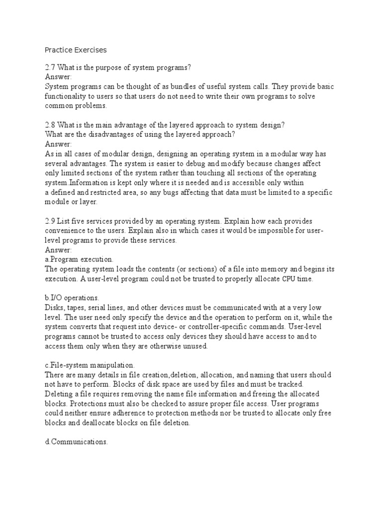 OS Concepts Chapter 2 Solution To Practice Exercises Part 2 | PDF | Operating System | Booting