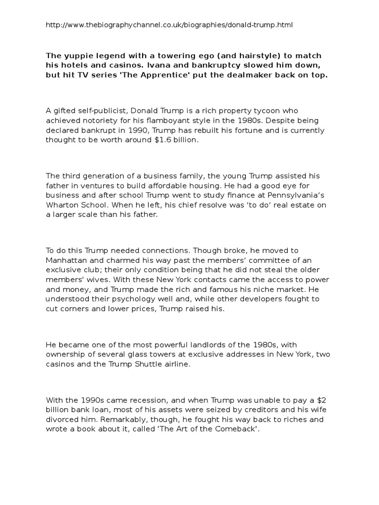 Biografi Donald Trump | PDF | Donald Trump | American Government