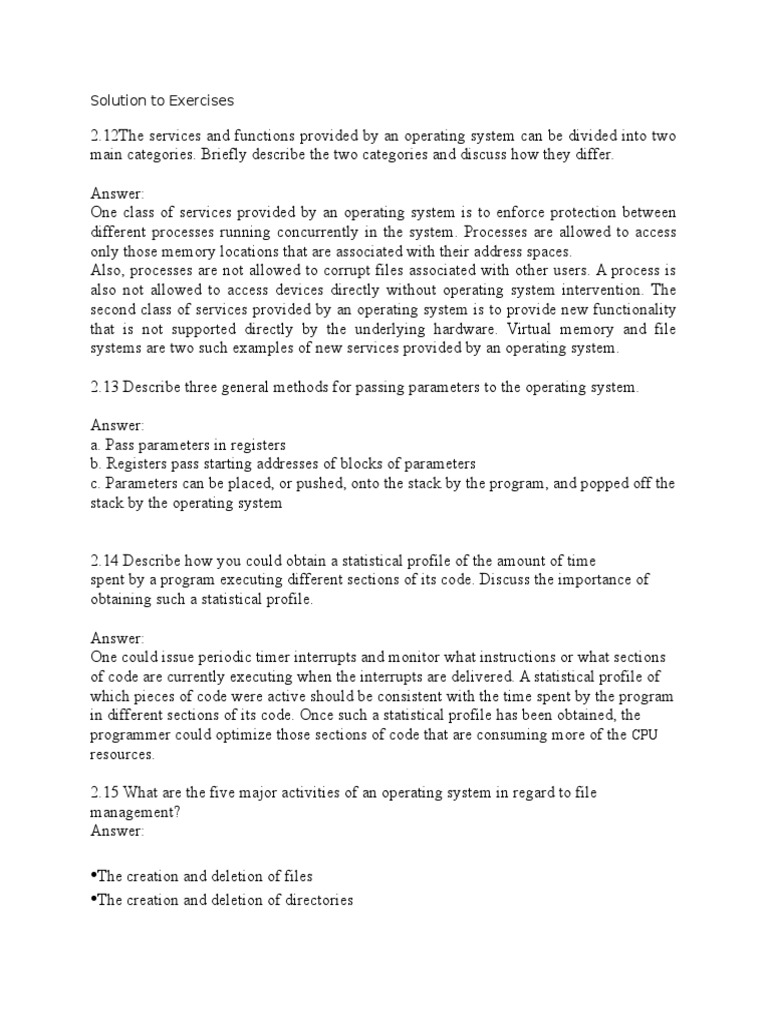 OS Concepts Chapter 2 Solution To Exercises Part 1 | PDF | Operating System | Application ...