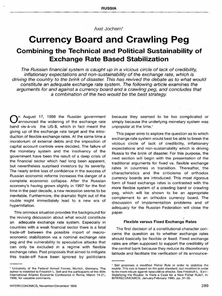 Currency Board and Crawling Peg | PDF | Fixed Exchange Rate System | Euro