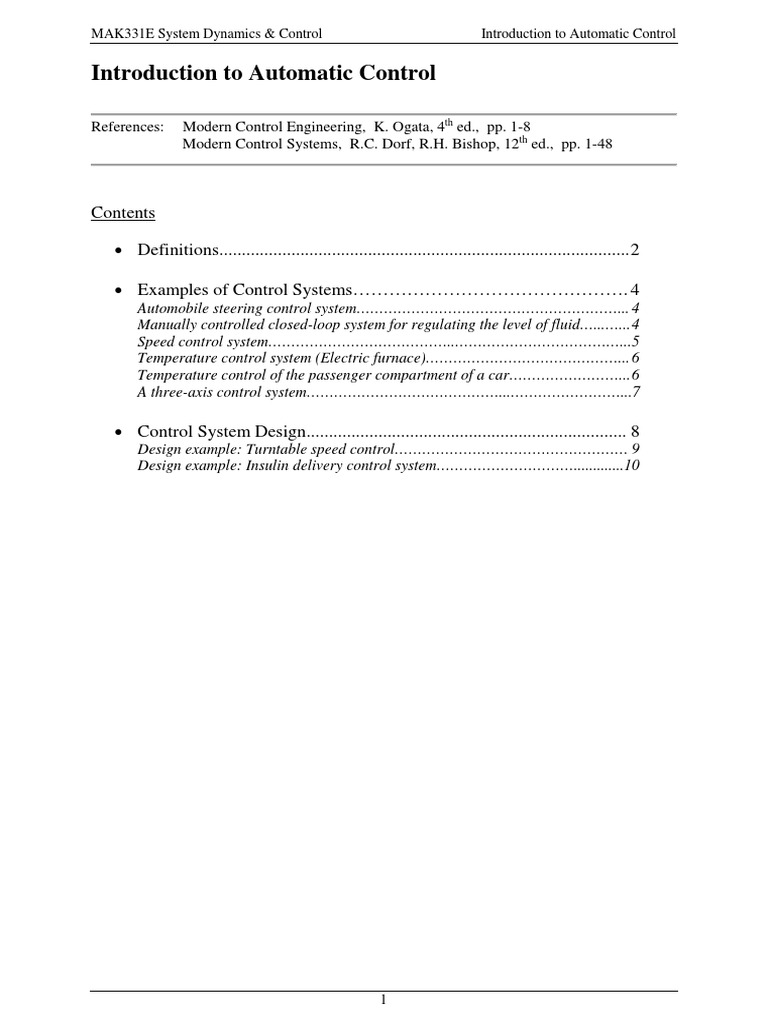 Introduction To Automatic Control | Download Free PDF | Control Theory ...