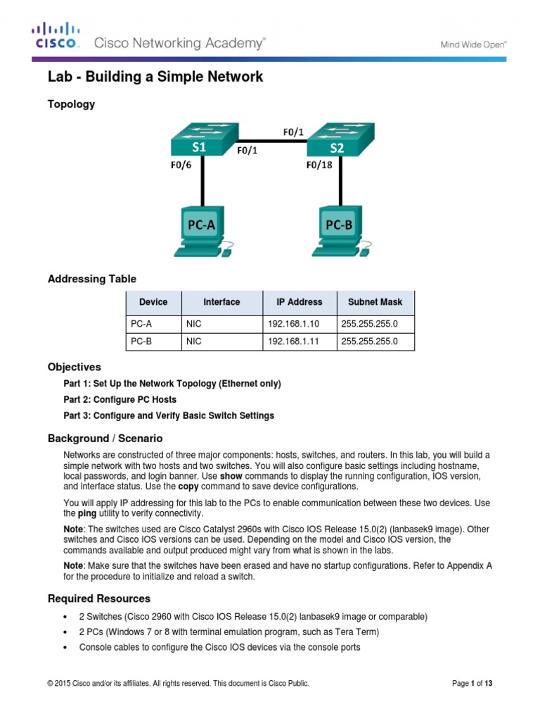2.3.3.3 Lab - Building A Simple Network | PDF | Ip Address | Computer ...