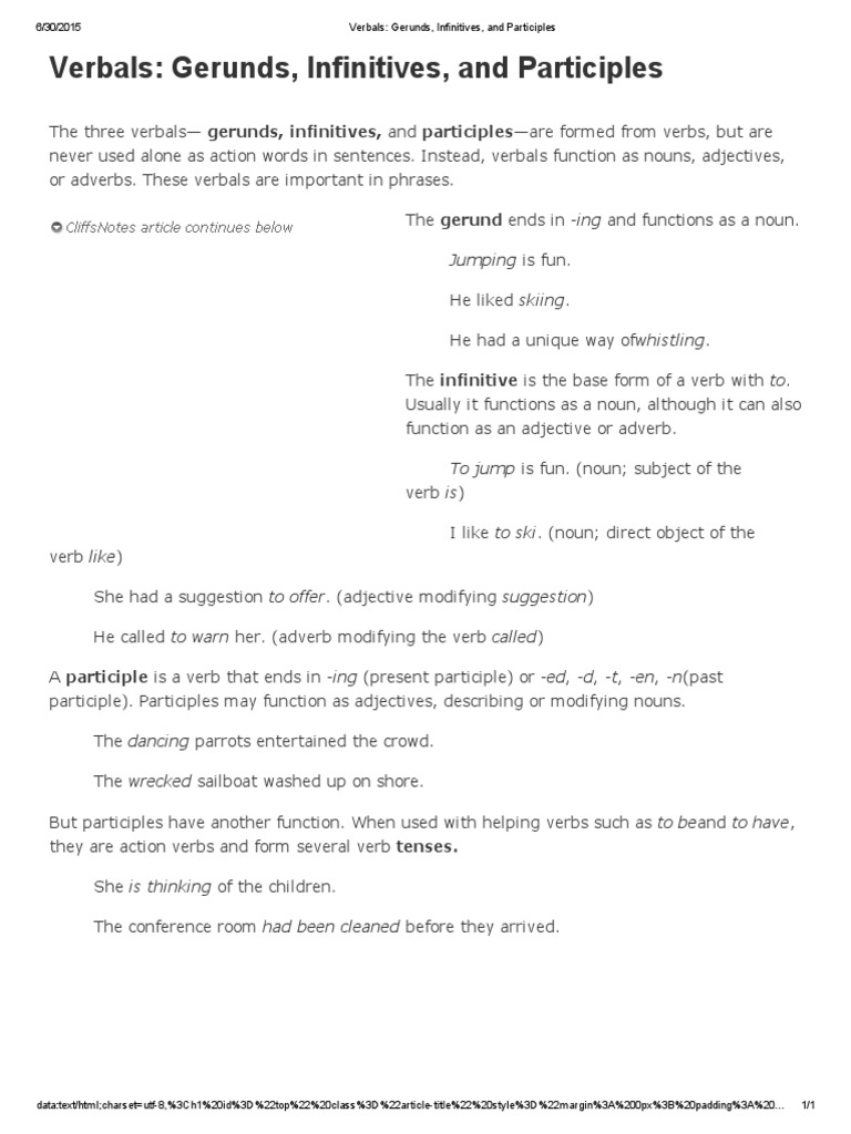 Verbals - Gerunds, Infinitives, and Participles | PDF | Foreign ...