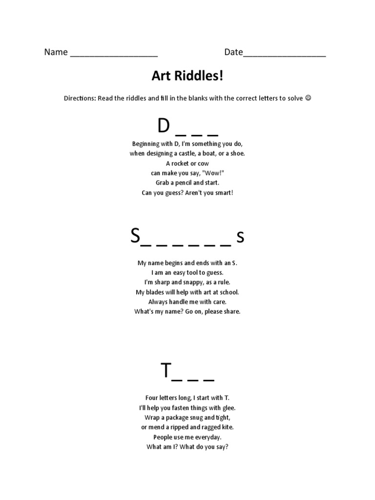 Fun Art Riddles for Kids | PDF | Language Arts & Discipline | Art