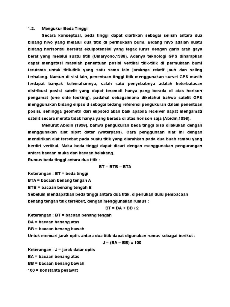 Rumus Pengukuran Beda Tinggi | PDF