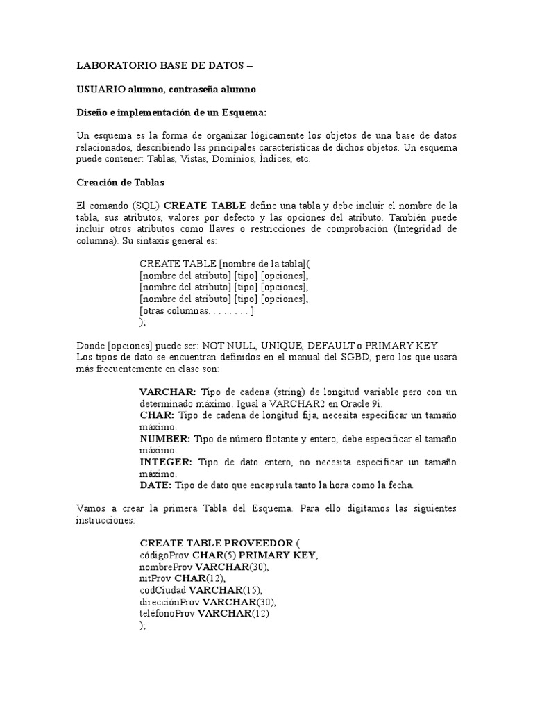 2 LAB Implementación de Un Esquema | PDF | SQL | Tabla (base de datos)