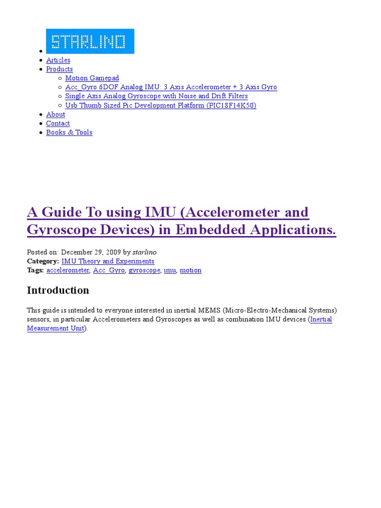 A Guide To Using IMU (Accelerometer and Gyroscope Devices) in Embedded Applications | PDF ...