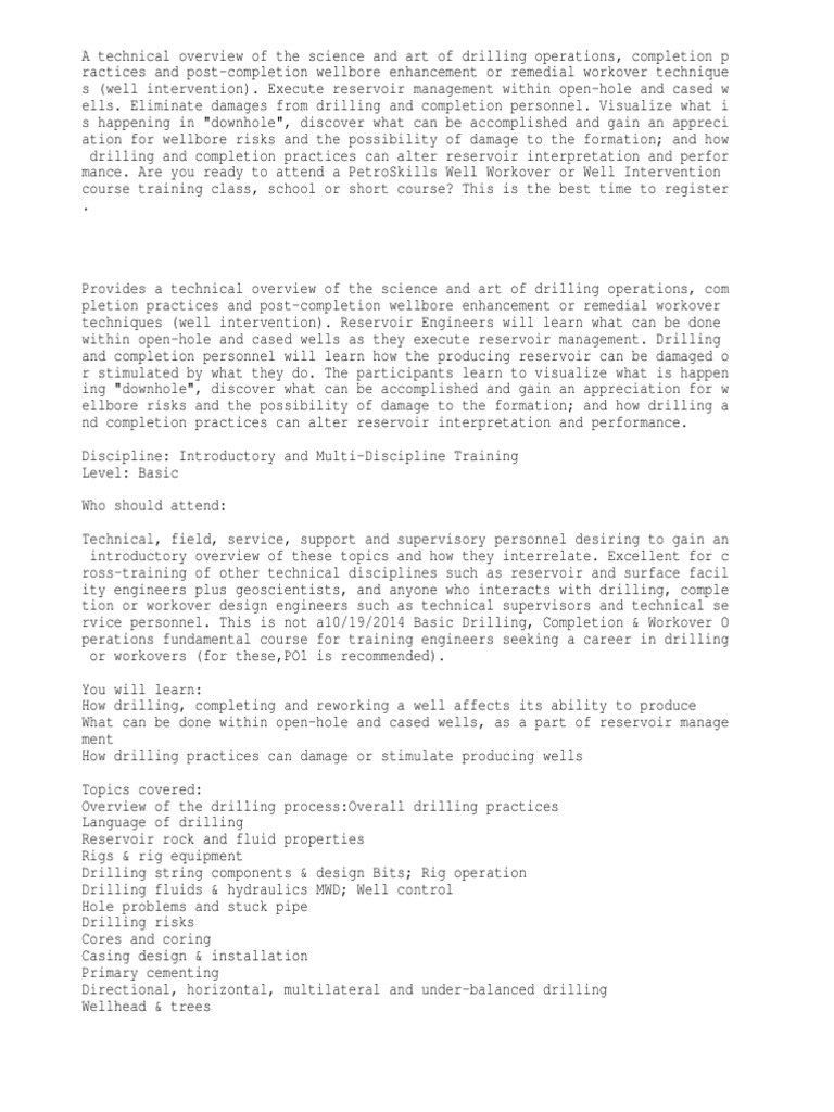 Well Completion & Workover | PDF | Oil Well | Drilling Rig