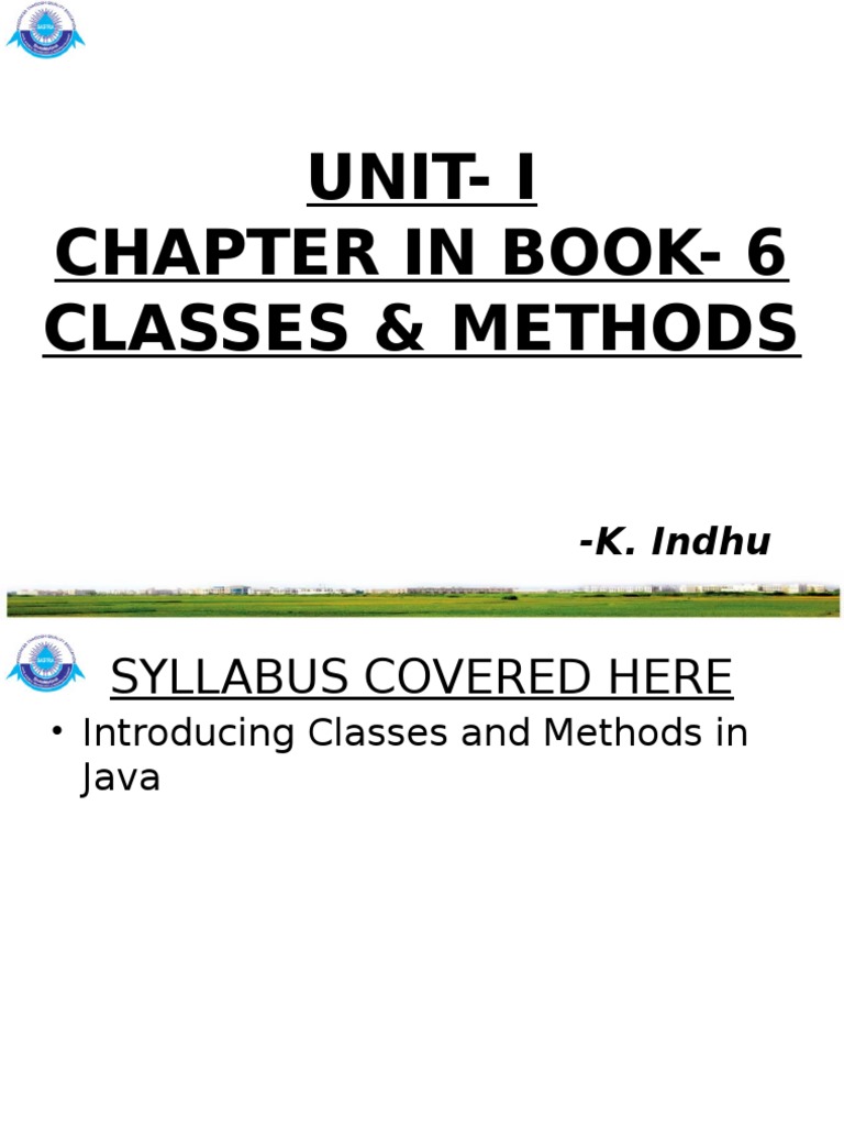Unit I Chapter In Book 6 Classes And Methods K Indhu Pdf Constructor Object Oriented