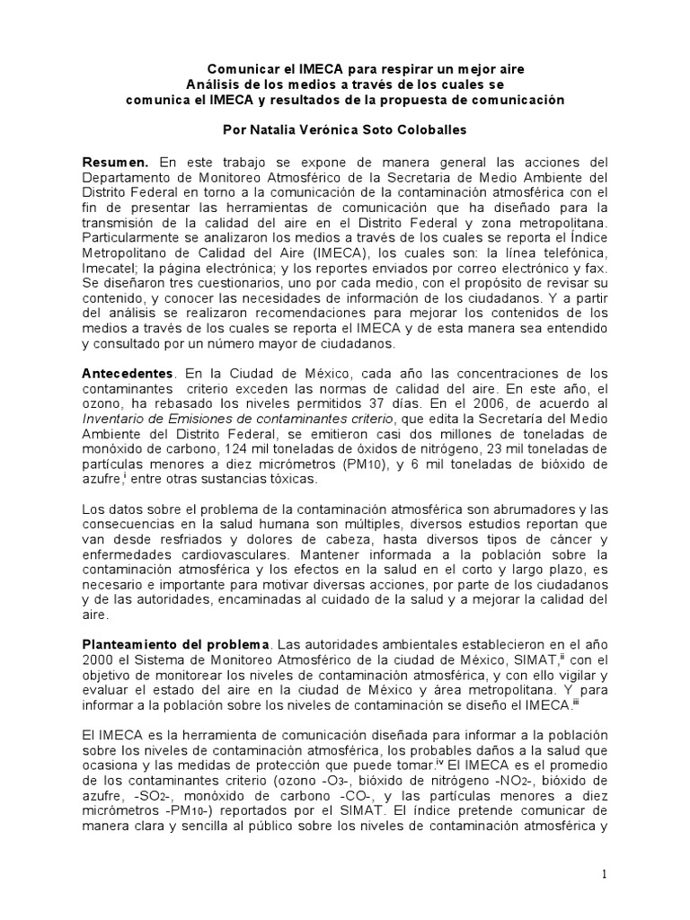 IMECA | PDF | La contaminación del aire | Contaminación