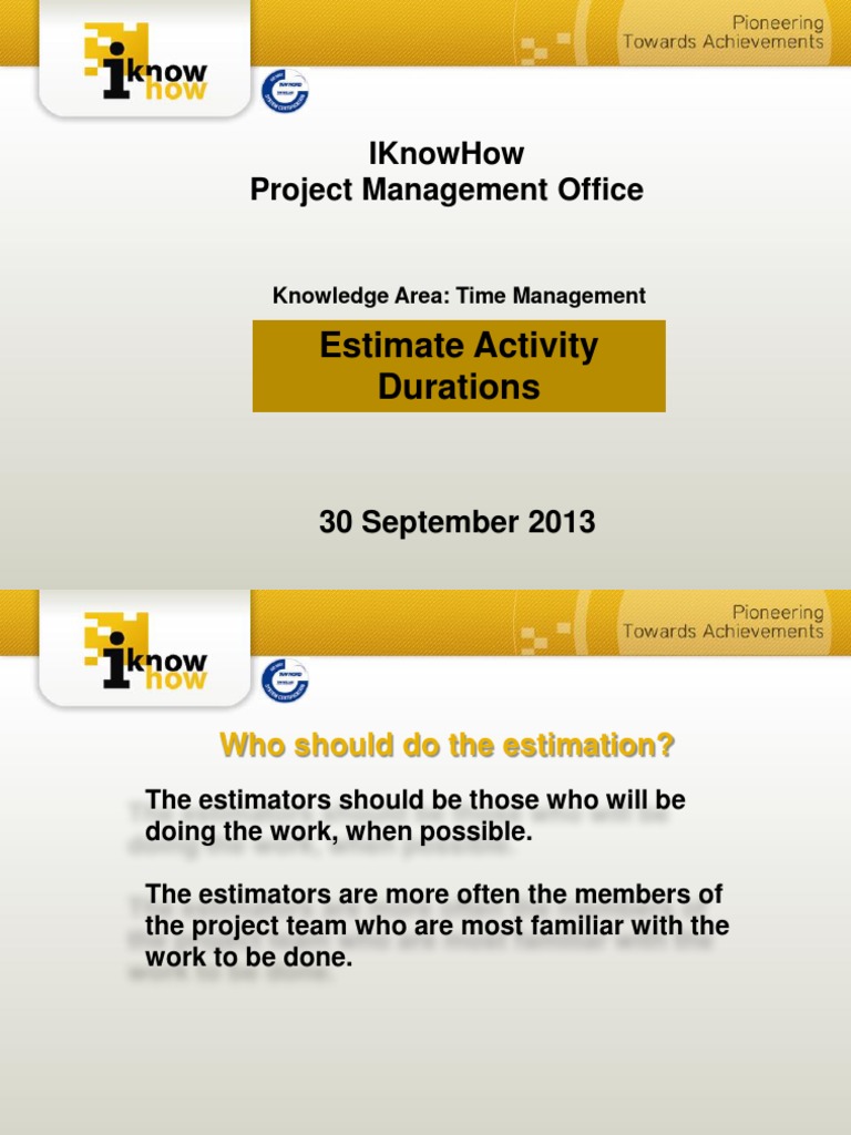 Estimating Activity Durations Pdf Risk Estimator