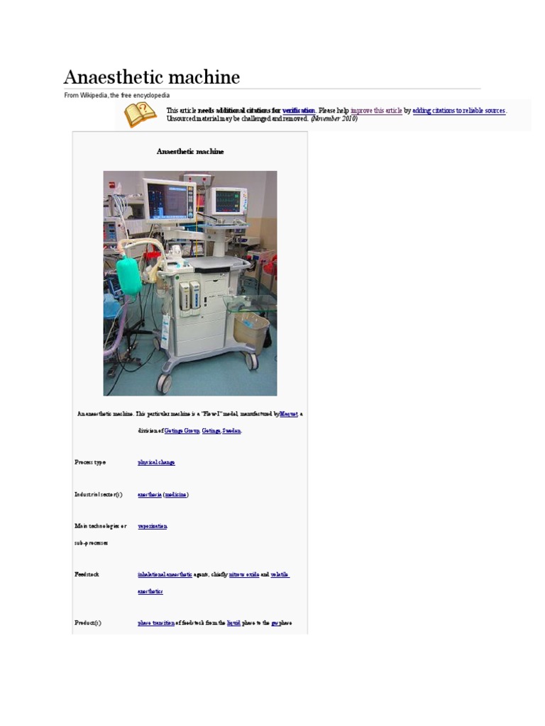 Anaesthetic Machine | PDF | Medical Treatments | Medical Specialties