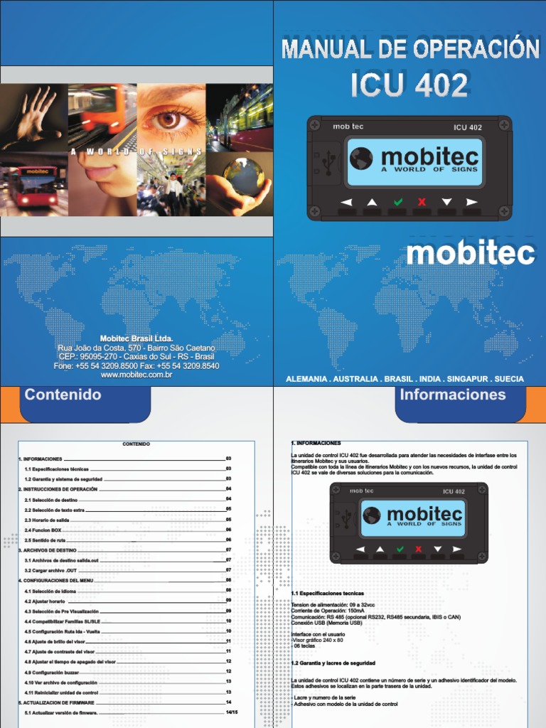 Manual de Operación ICU 402 Mobitec | PDF | Memoria USB | Electrónica ...