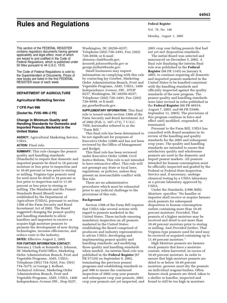 Rule: Peanuts, Domestic and Imported, Marketed in United States Minimum ...