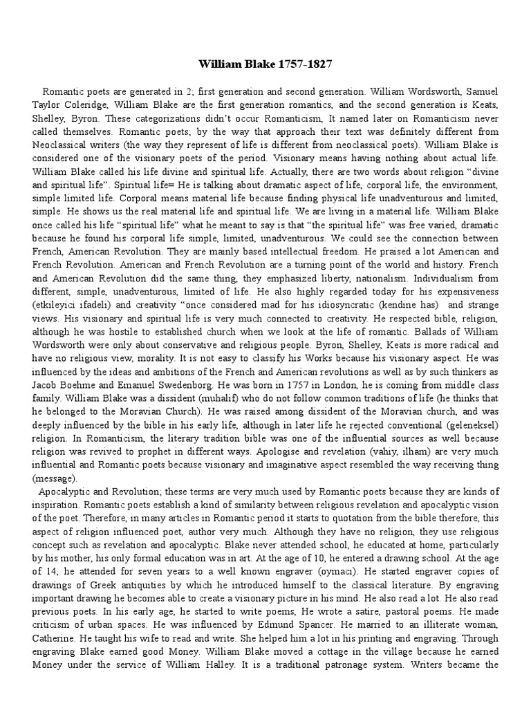 William Blake's Visionary Poetry | PDF | Romanticism | William Blake