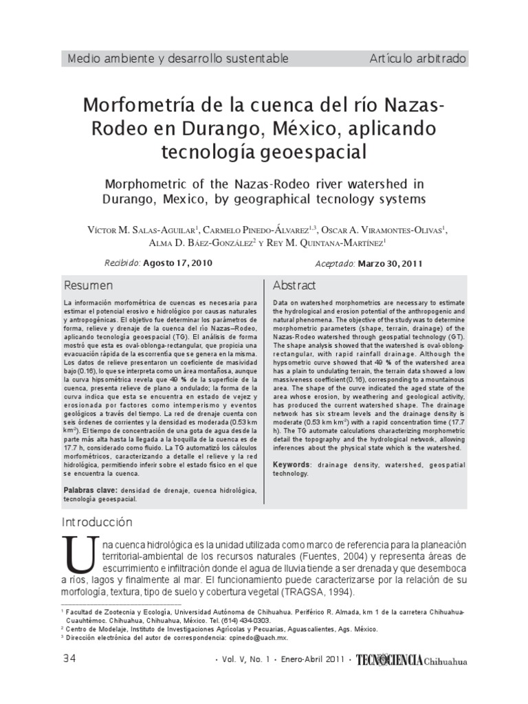 Morfometría de La Cuenca Del Río Nazas Rodeo en Durango, México ...