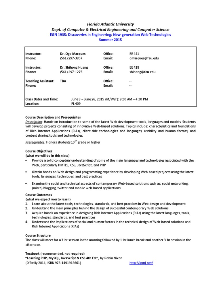 Florida Atlantic University Dept. of Computer & Electrical Engineering ...