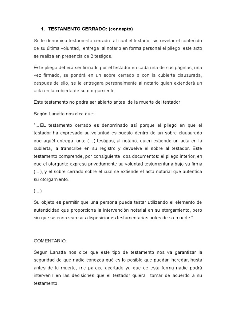 Testamento Cerrado | PDF | Voluntad y testamento | Testamentos y ...