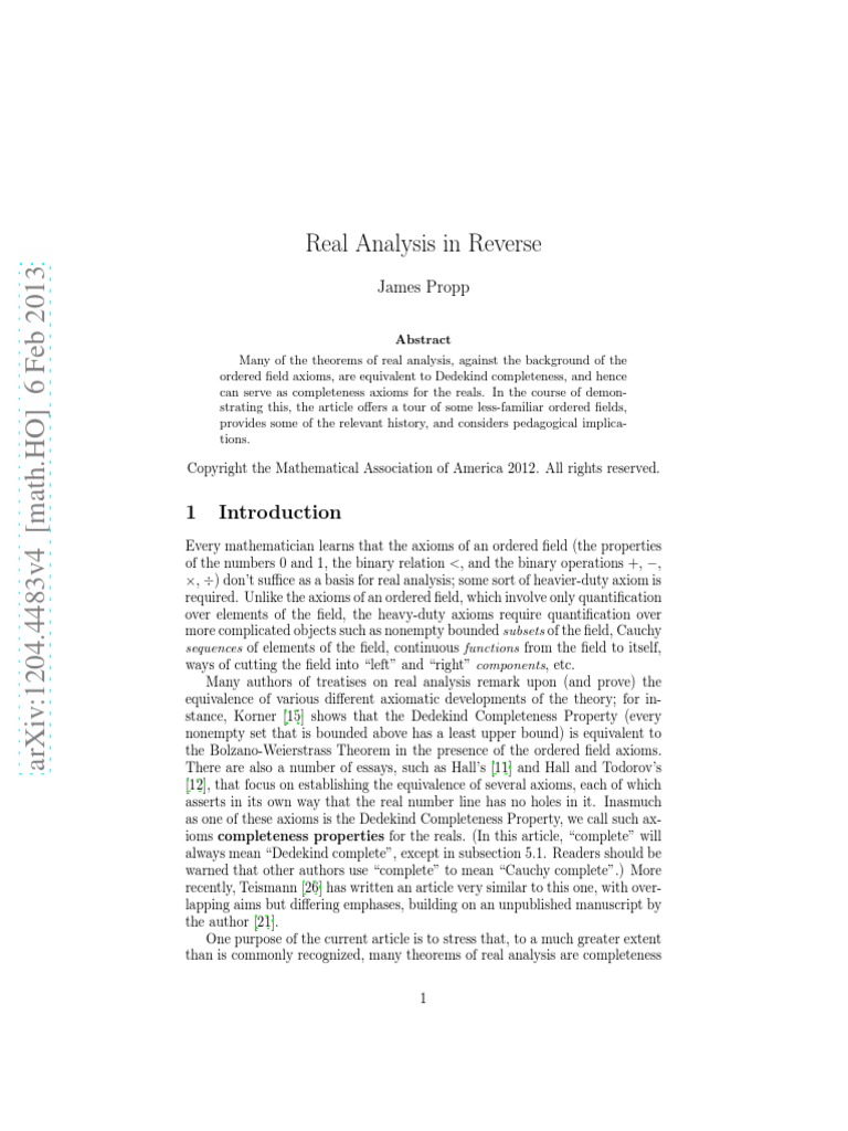 Real Analysis in Reverse | PDF | Real Number | Field (Mathematics)