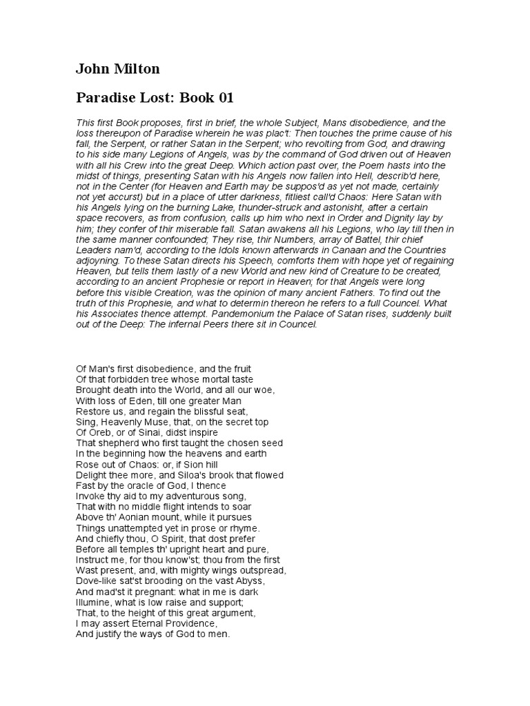 John Milton, Paradise Lost, InGLES | PDF | Paradise Lost | Religion And ...
