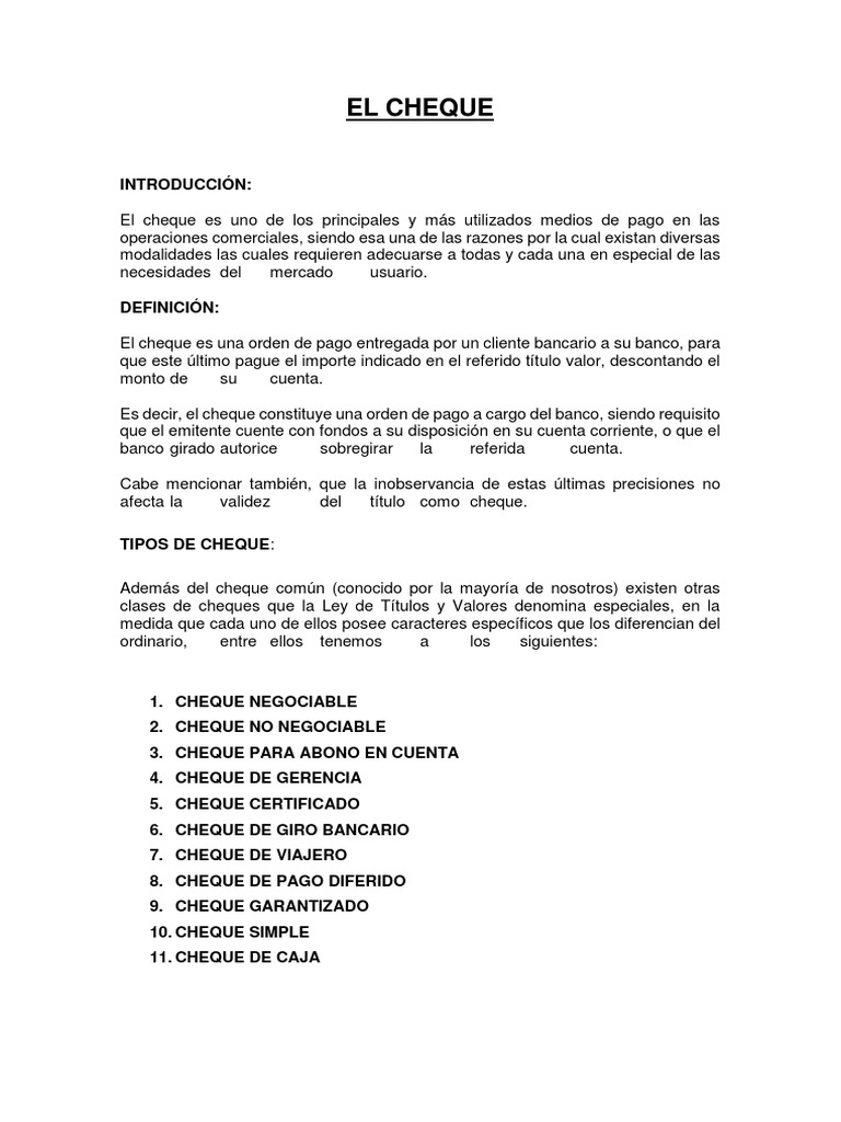 Tipos de Cheques y sus Características | PDF | Cheque | Bancos