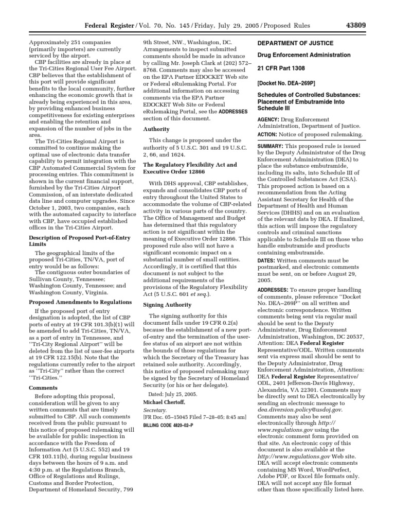 Proposed Rule: Schedules of Controlled Substances: Embutramide ...