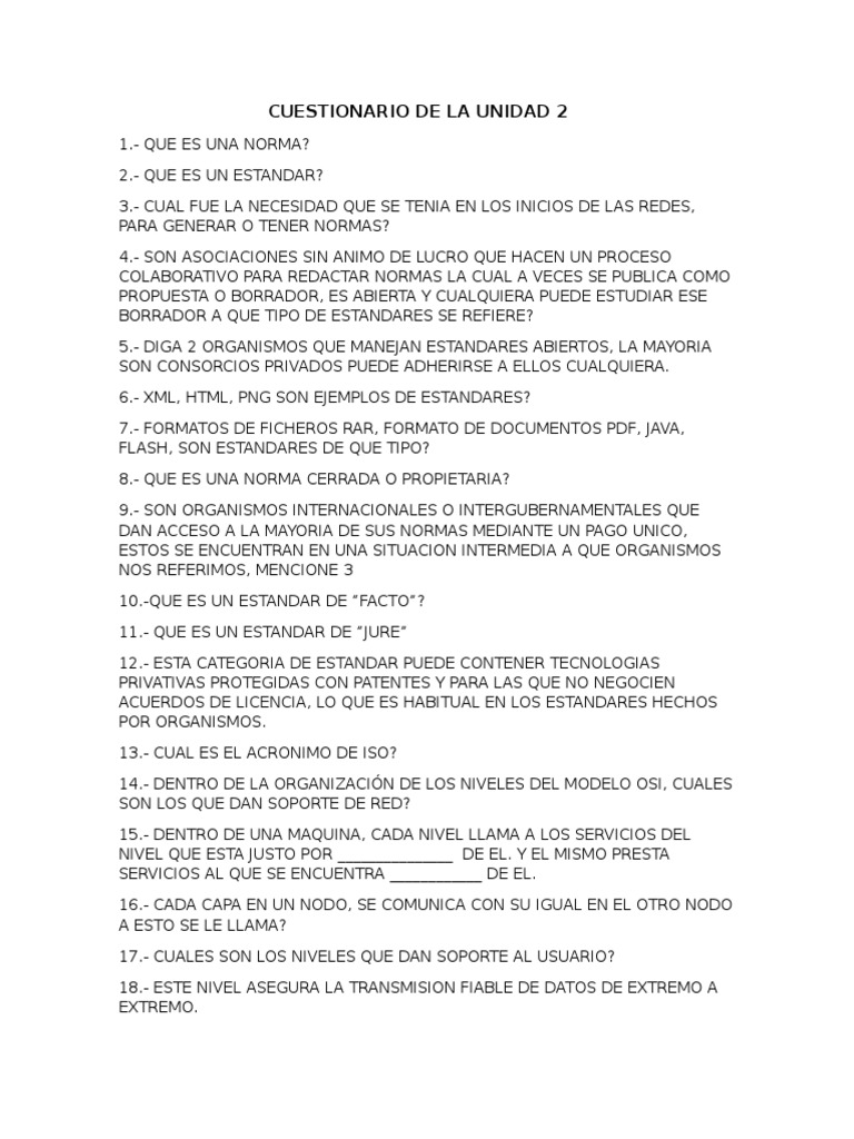 Cuestionario de Redes Modelo Osi | PDF | Ethernet | Red de computadoras