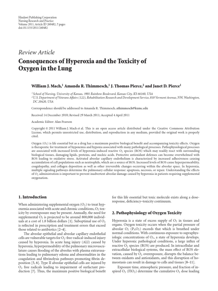 Review Article: Consequences of Hyperoxia and The Toxicity of Oxygen in ...