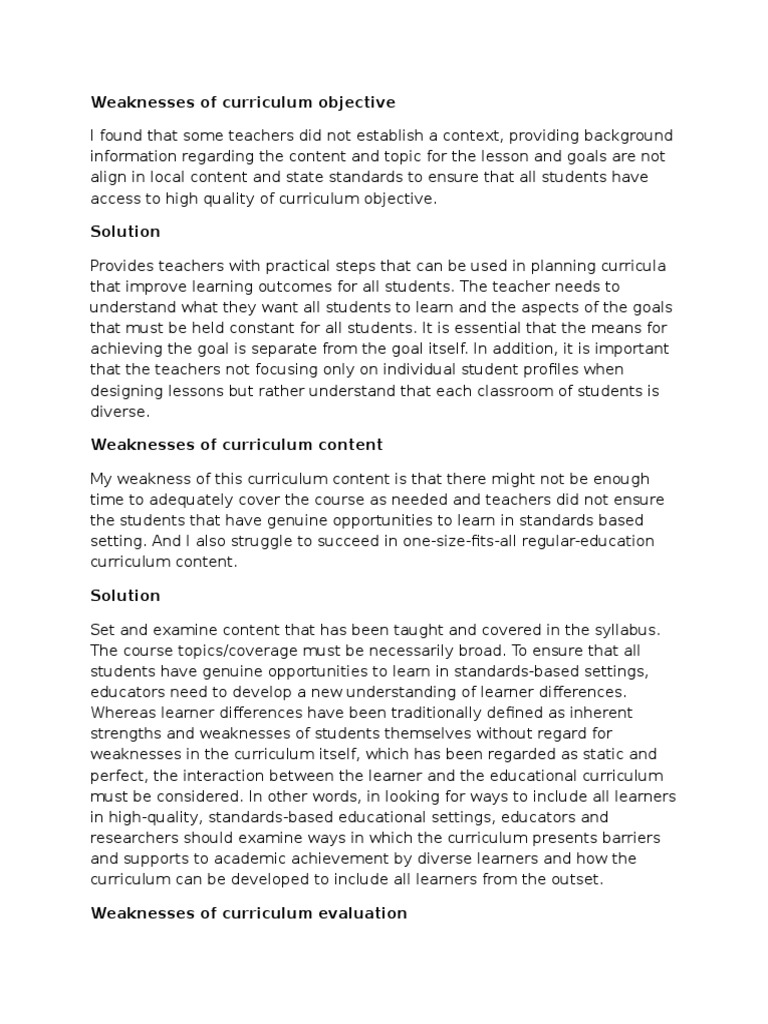 Weaknesses in Writing A Lesson Plan | Curriculum | Teachers