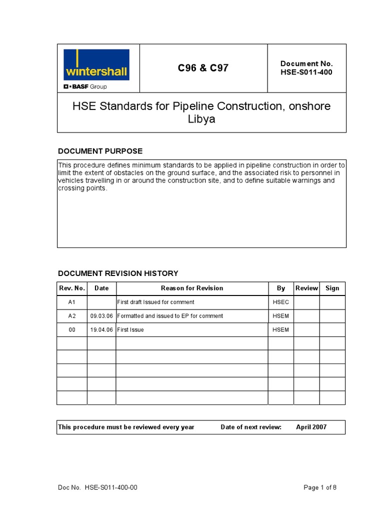 Onshore Libya Pipeline HSE Standards | PDF | Pipeline Transport | Pipe ...