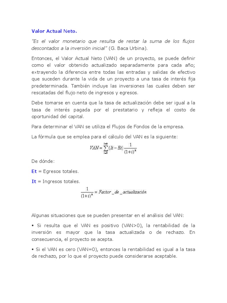 VPN (Valor Presente Neto) | Valor presente neto | Tasa interna de retorno