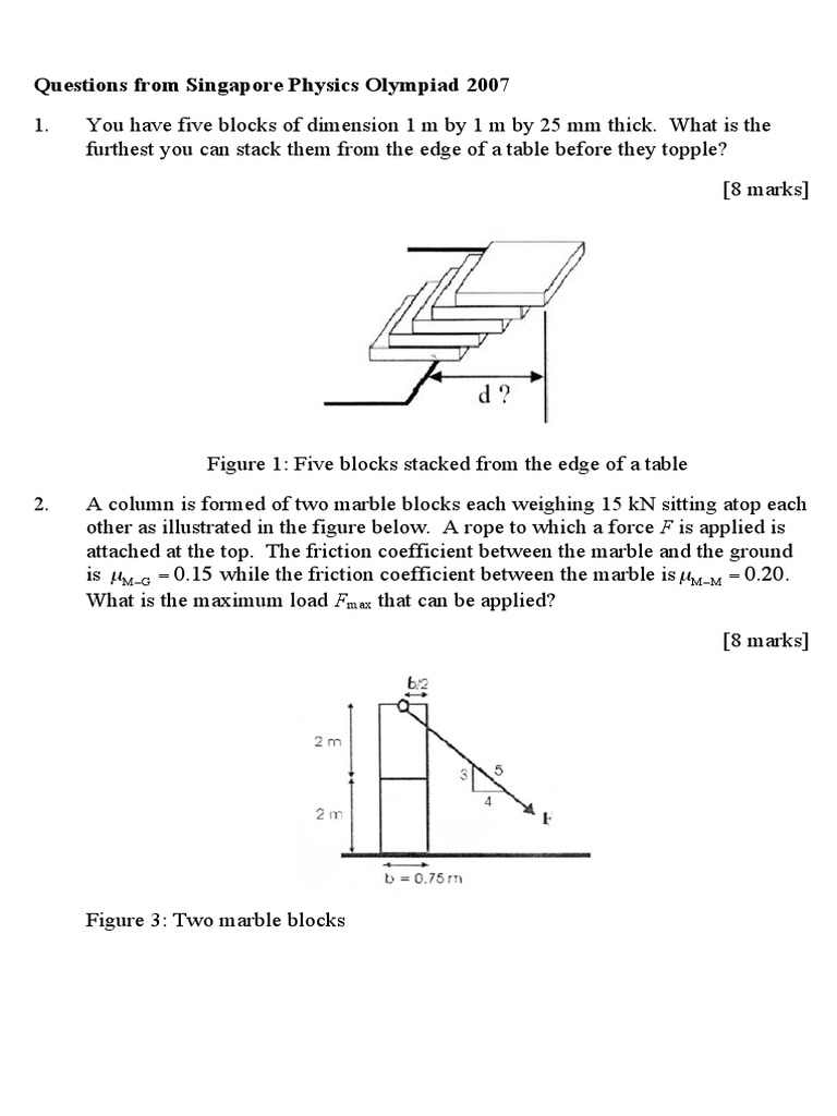 Questions from Singapore Physics Olympiad 2007: M"G M"M