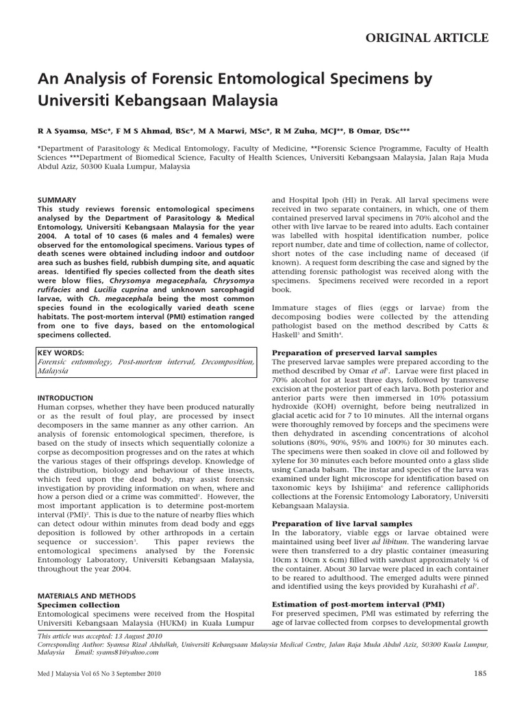 Forensic Entomology Analysis by Malaysian University | PDF | Nature